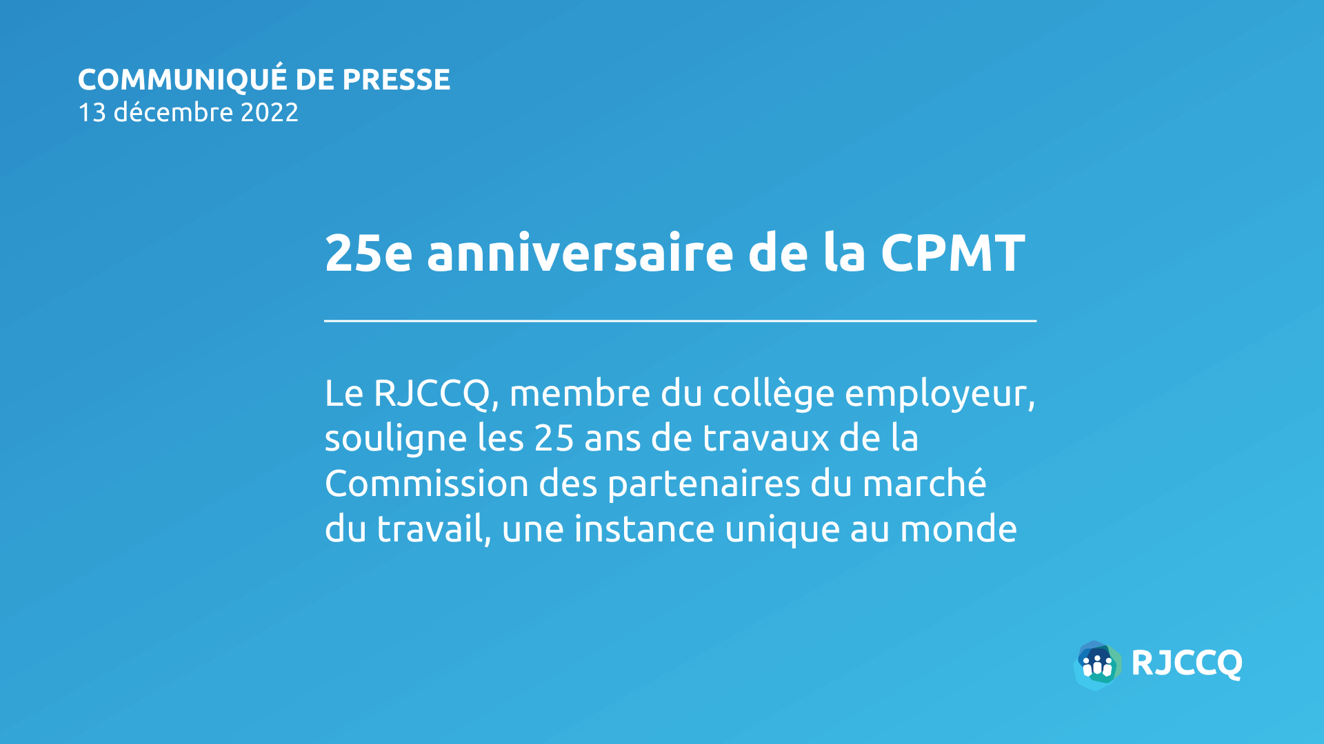 25e anniversaire de la Commission des partenaires du marché du travail ...